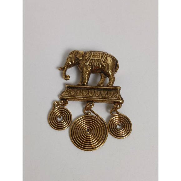 Estate | Jewelry | Goldtone Elephant Circular Dangle Hindu Brooch Pin ...
